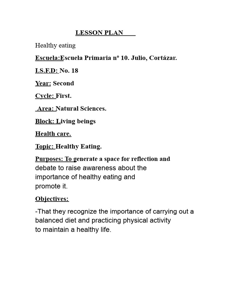 Healthy Eating Lesson Plan | PDF | Healthy Diet | Eating