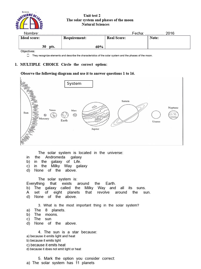 Solar System Test | PDF | Planets | Solar System