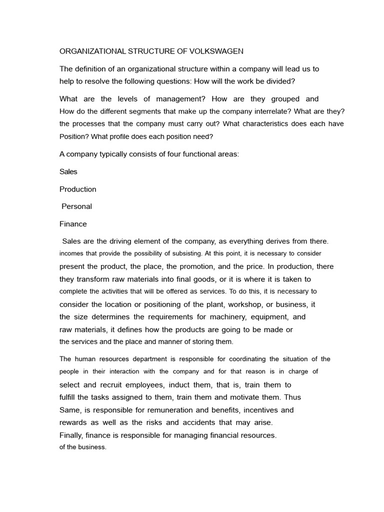 Organizational Structure of Volkswagen | PDF | Logistics | Human Resources