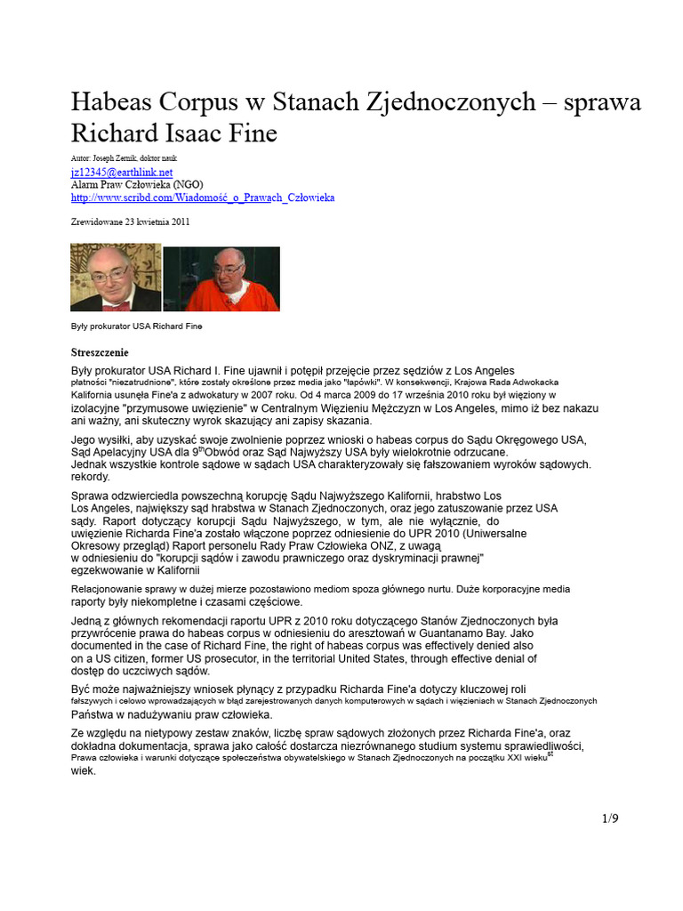 11-04-23 Habeas Corpus w Stanach Zjednoczonych - sprawa Richarda Isaaca ...