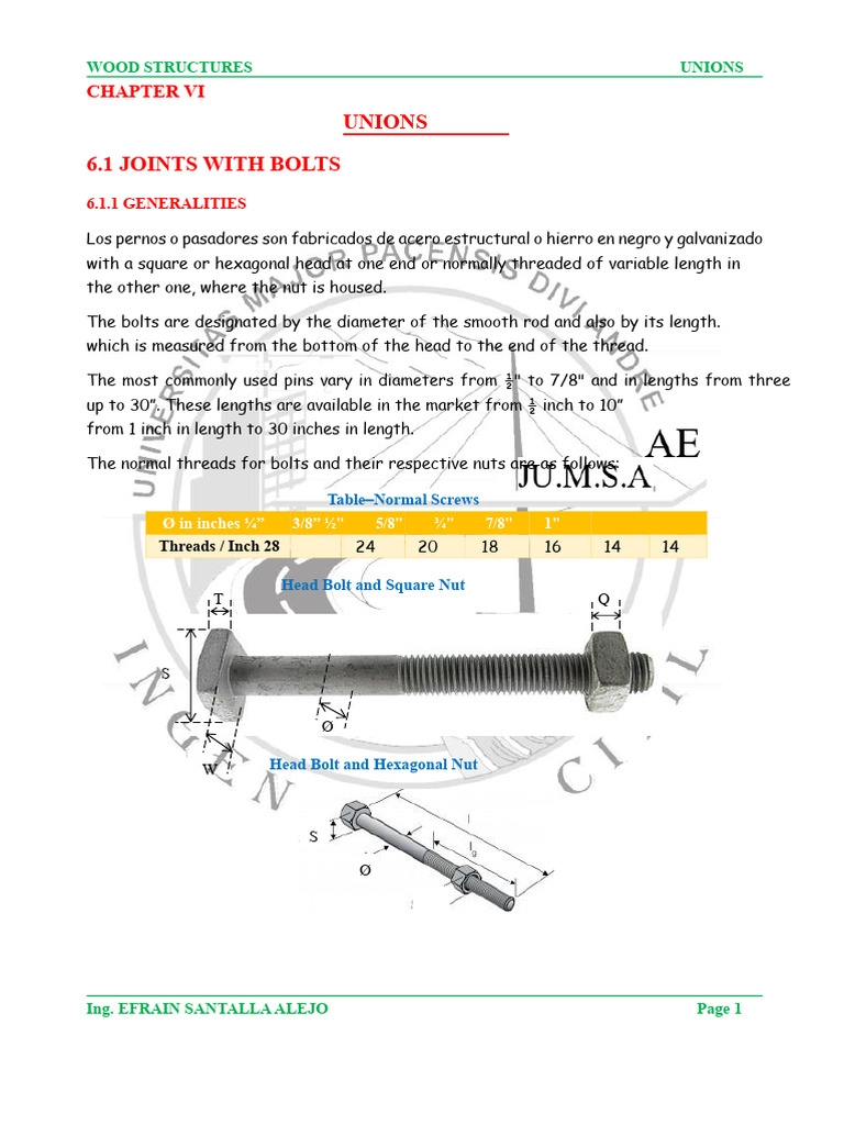 Chapter 6 and 7. Connections With Bolts and Struts | PDF | Screw | Nut ...