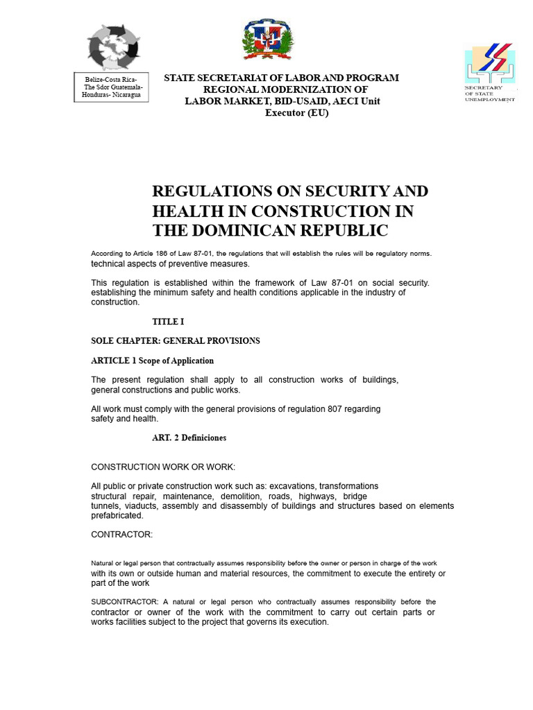 Safety Regulations for Construction in the Dominican Republic | PDF ...