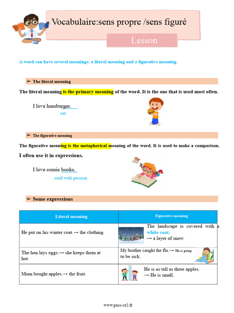 Lesson CE2 Literal Meaning Figurative Meaning | PDF