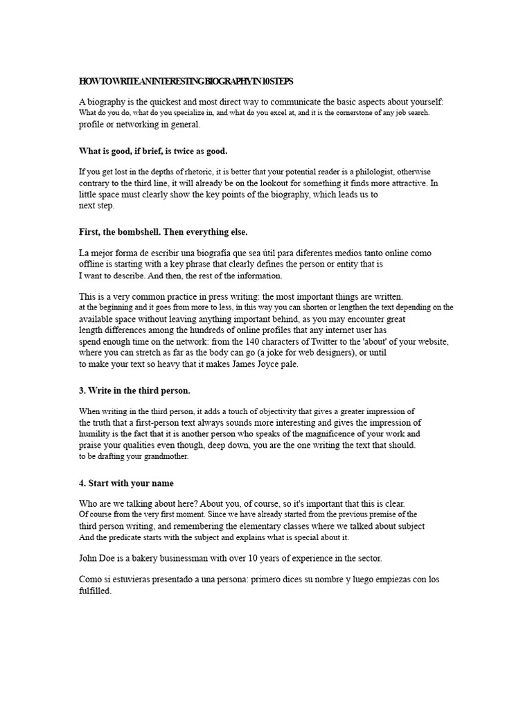 How To Write An Interesting Biography in 10 Steps | PDF | Force ...