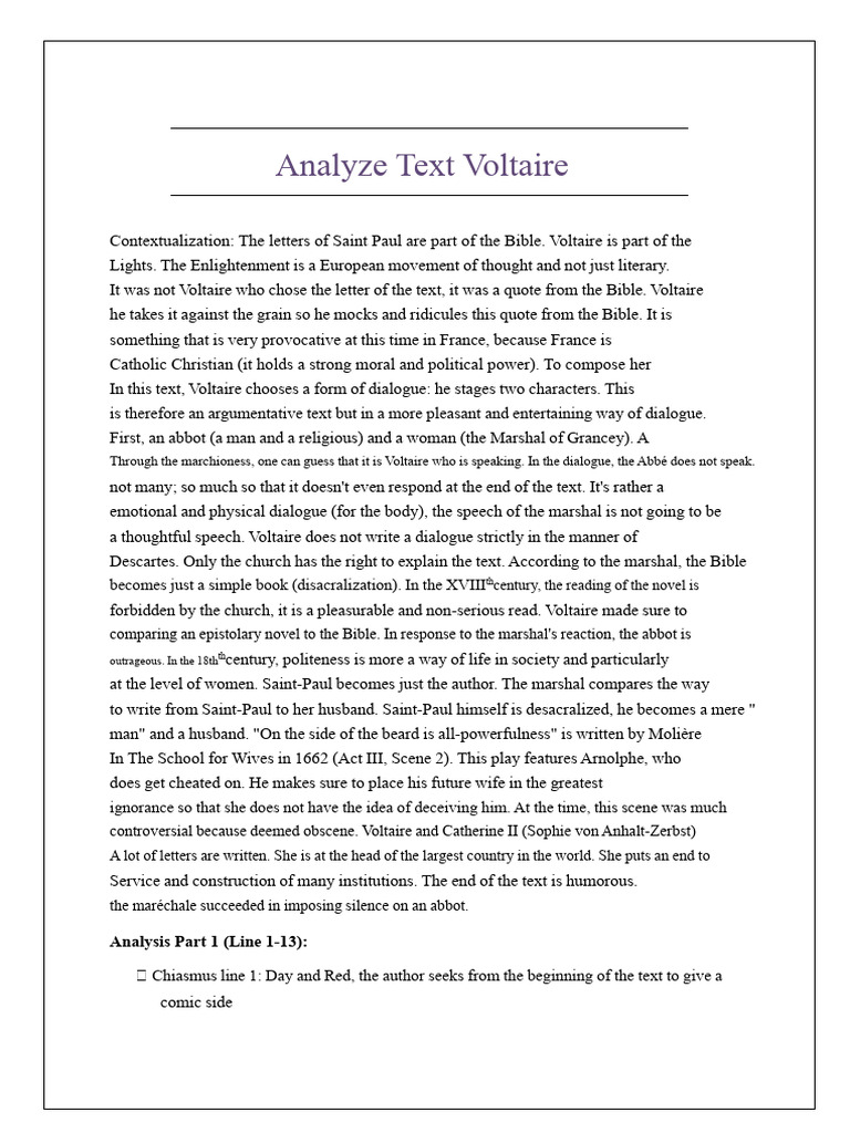 Analyze Voltaire's Text On Women | PDF | Voltaire