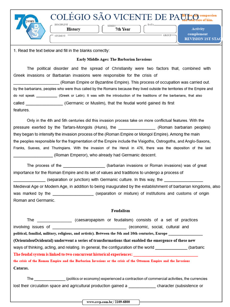 7th Grade - History - Complementary Activity 1 - MAR2020 - ANSWER KEY ...
