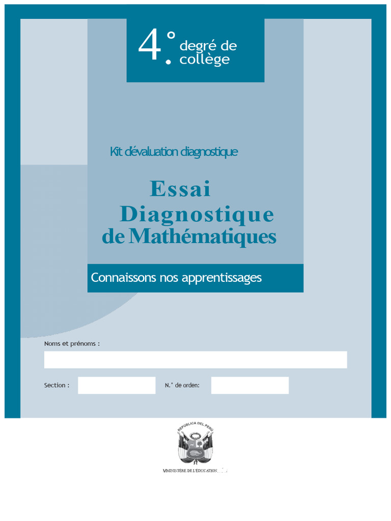Évaluation Diagnostique de Mathématiques 4e Degré | PDF