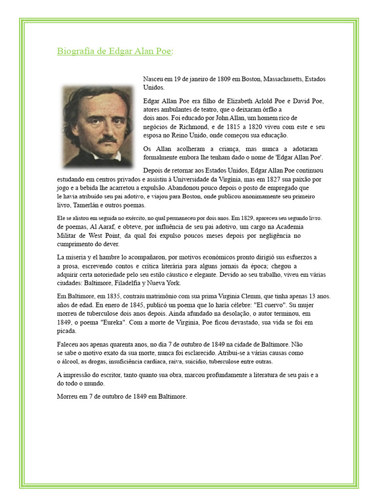 Biografia-de-Edgar-Alan-Poe.docx | PDF | Edgar Allan Poe