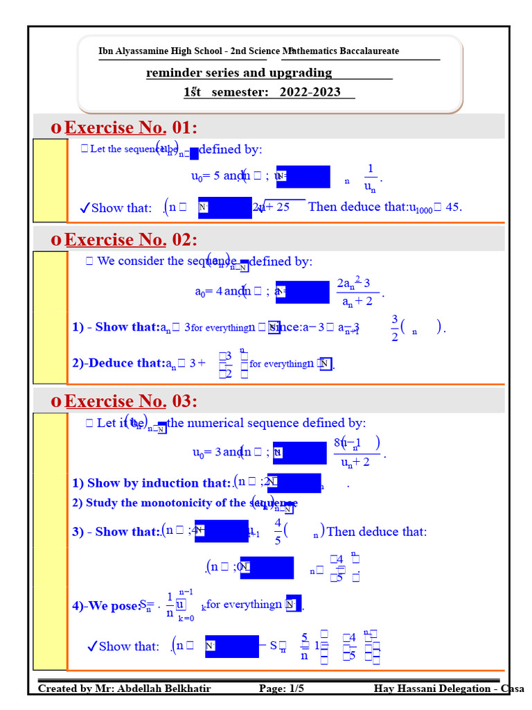 Reminder and upgrade series for 2nd year Bac science mathematics | PDF ...