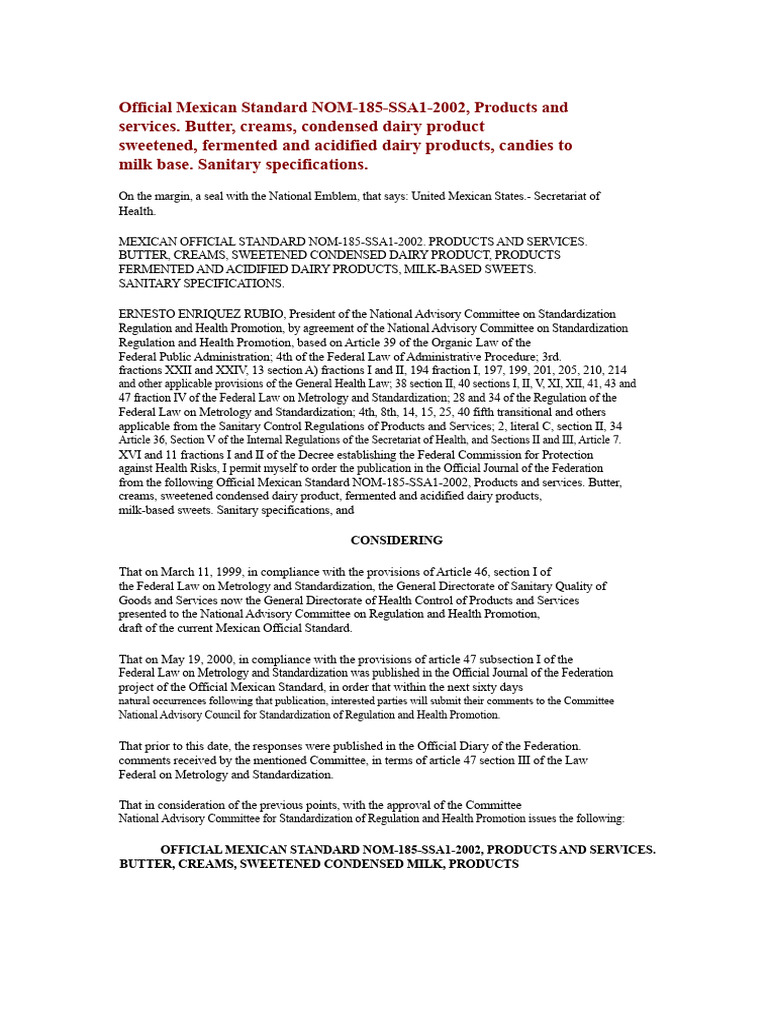 Official Mexican Standard NOM | PDF | Calorie | Milk