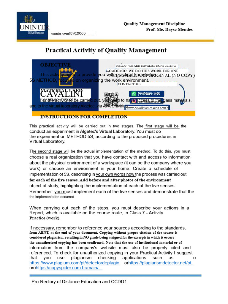 Practical Activity of Quality Management - Uninter | PDF | Experiment ...