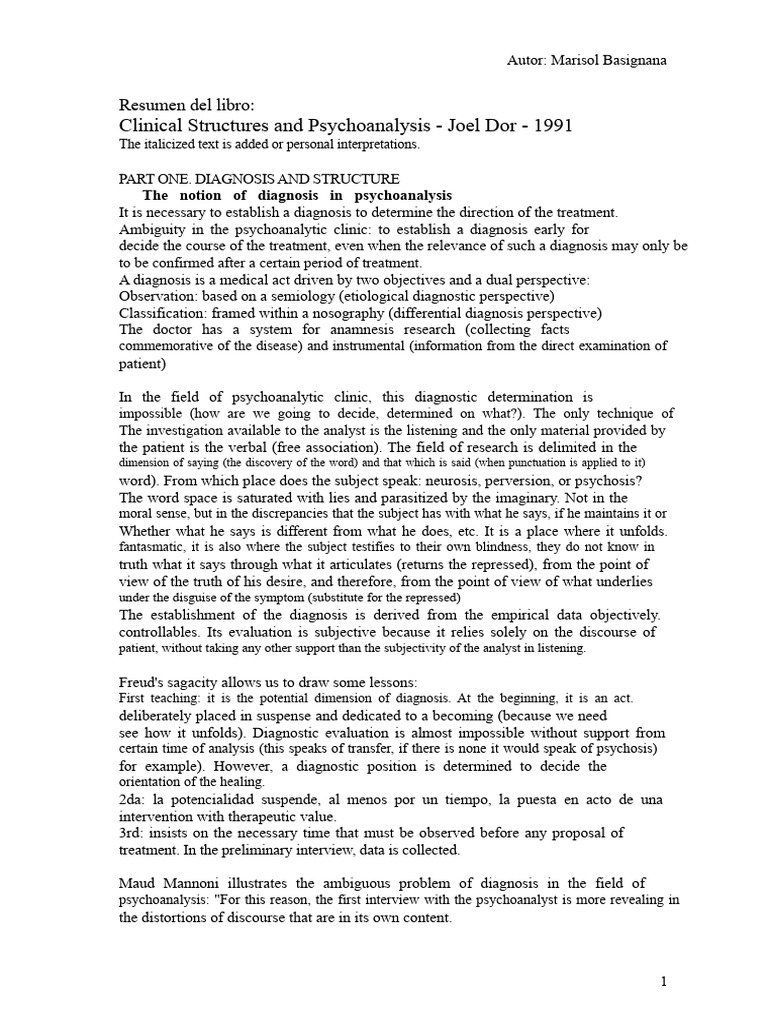 Psychoanalysis: Diagnosis and Structure | PDF | Psychoanalysis ...