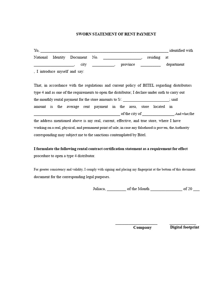 Sworn Declaration of Rent Payment | PDF