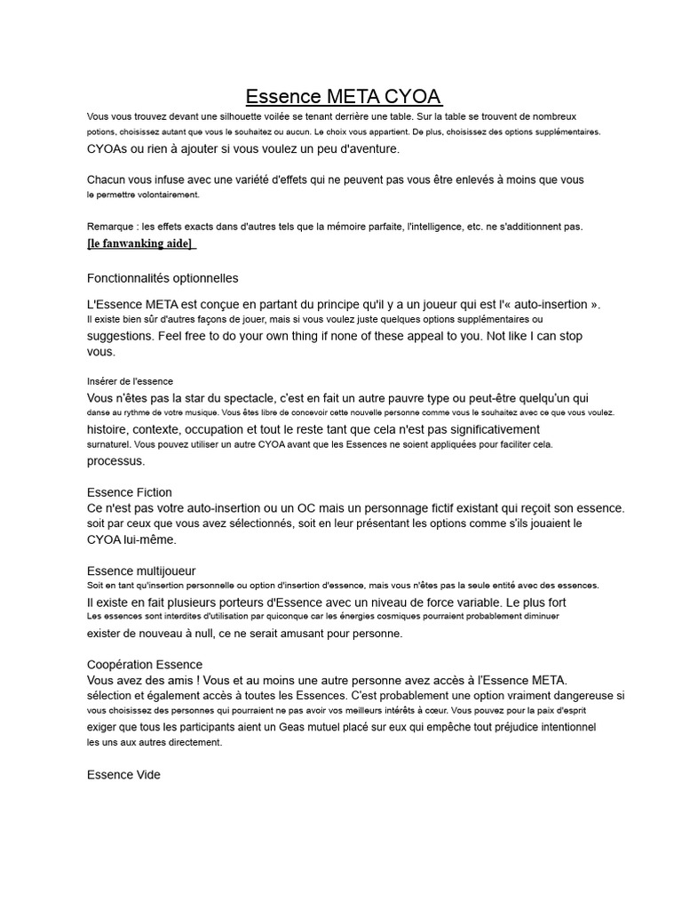 Guide de l'Essence META CYOA | PDF
