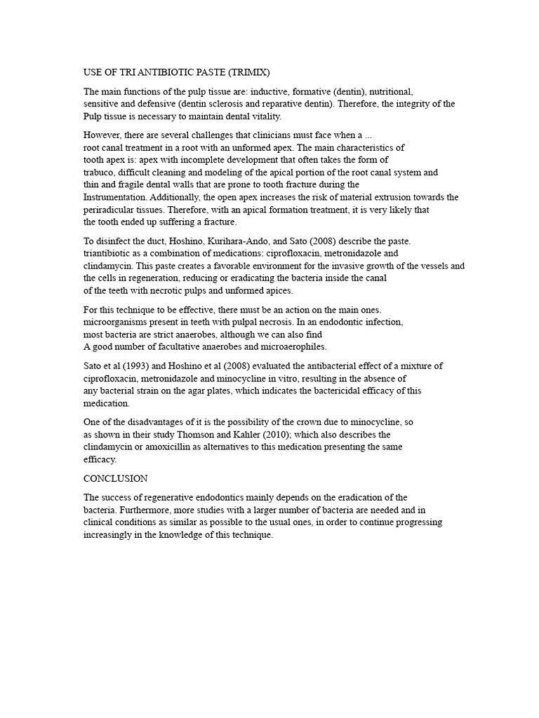 USE OF TRI ANTIBIOTIC PASTE pharmacology | PDF | Medical Specialties ...