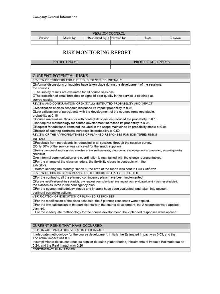 3. RISK MONITORING REPORT.docx | PDF | Risk | Emergency Management