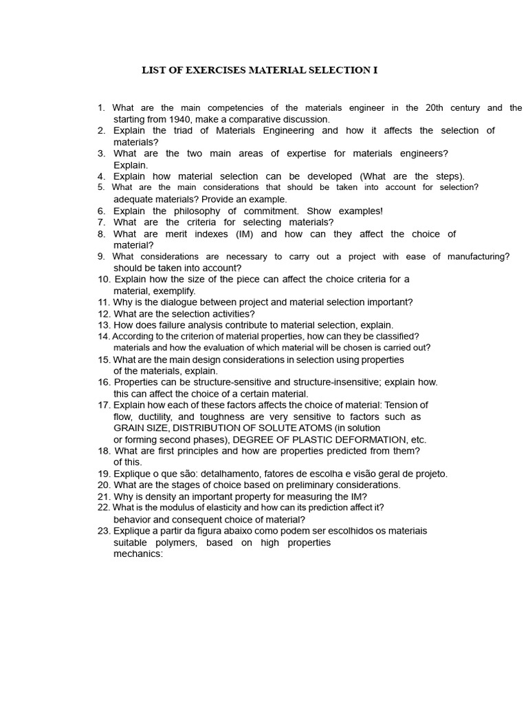 Materials Selection Exercises Overview | PDF | Elasticity (Physics ...