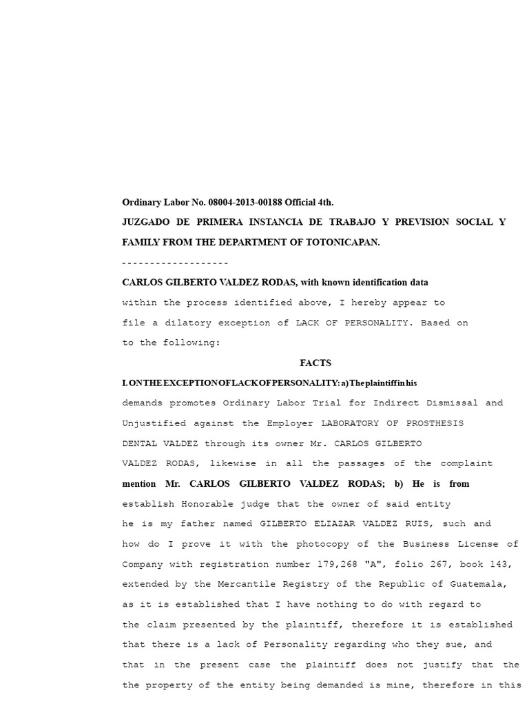 Exception of Lack of Personality | PDF | Trials | Justice