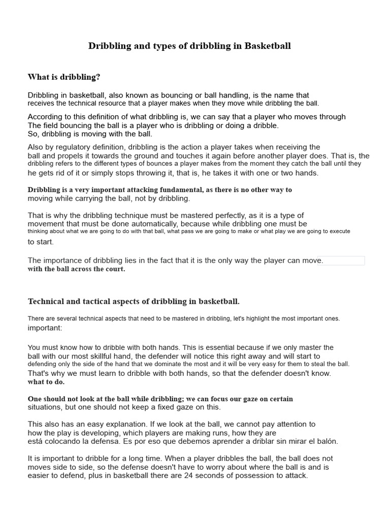 Dribbling and types of dribbling in Basketball | PDF | Team Sports ...