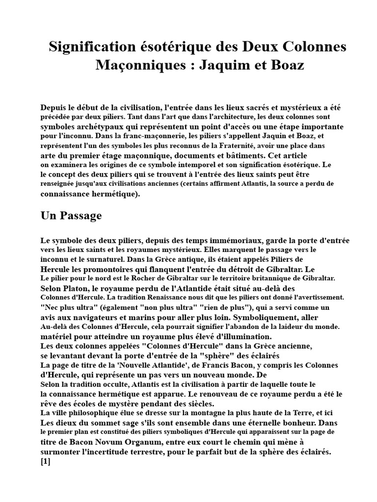 Signification des Colonnes Jaquim et Boaz | PDF | Atlantide | Colonne