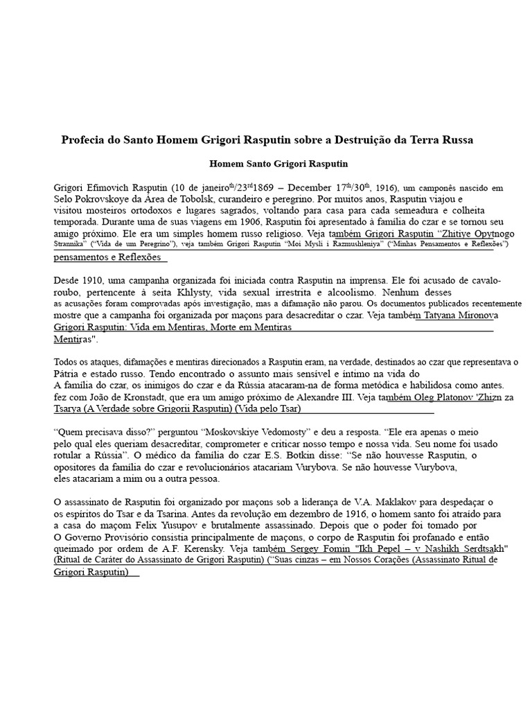 Profecia do Santo Homem Grigori Rasputin | PDF | Grigori Rasputin