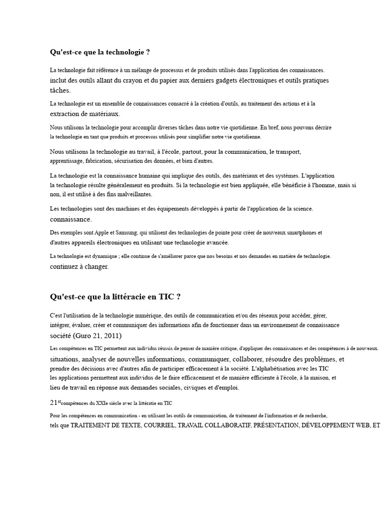 Comprendre la technologie et ses applications | PDF | Littératie ...