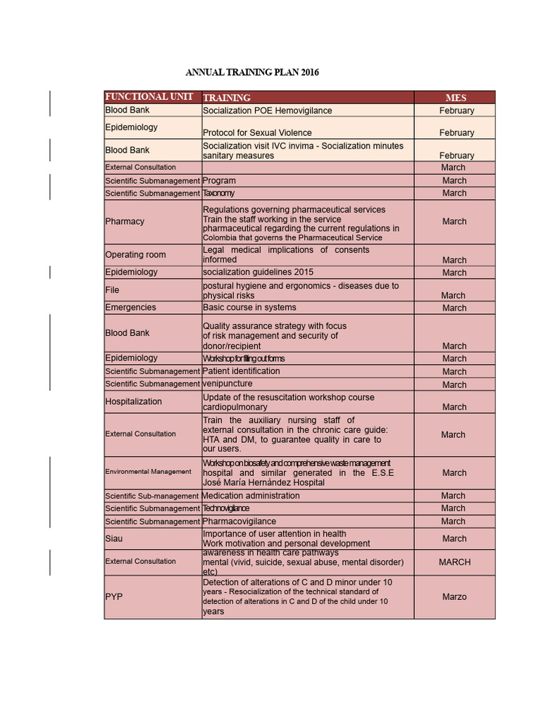 2016 Annual Training Plan Overview | PDF | Patient | Hospital