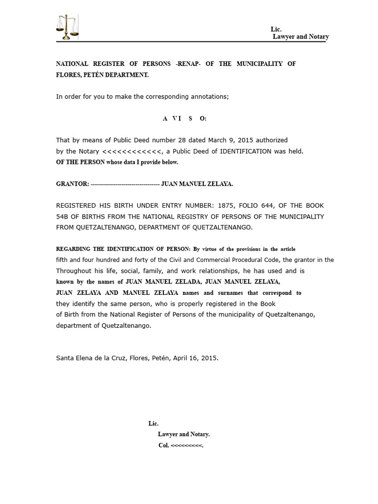 Notice of Identification of Person | PDF