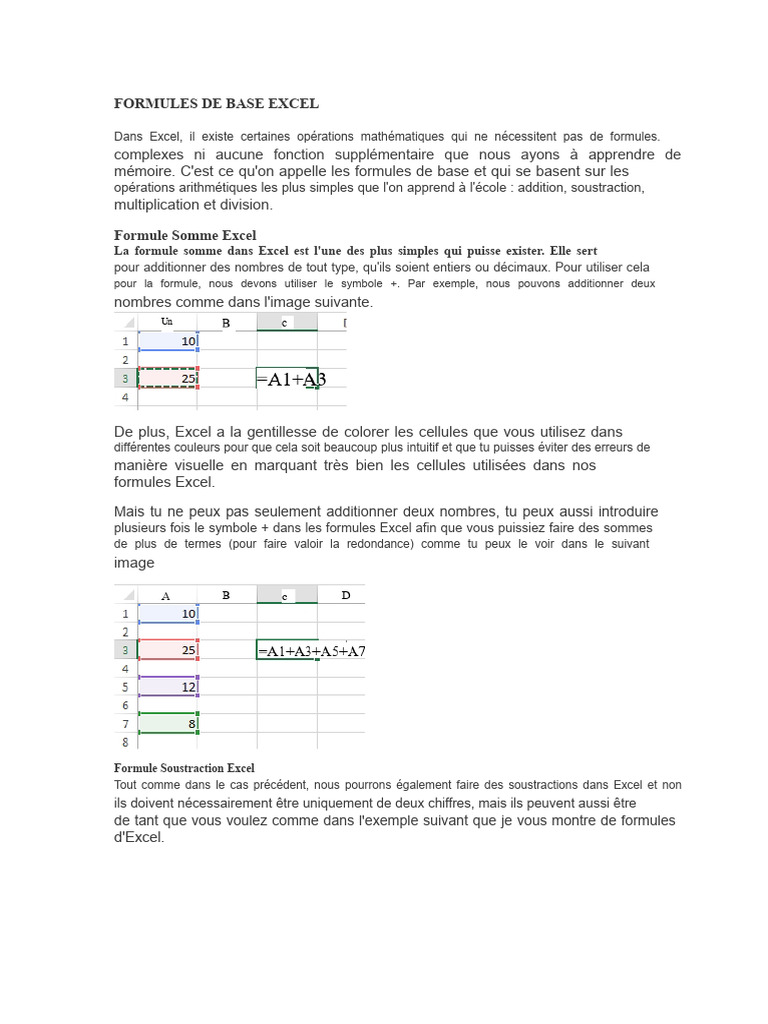 Formules de base Excel : Addition, Soustraction, Multiplication ...