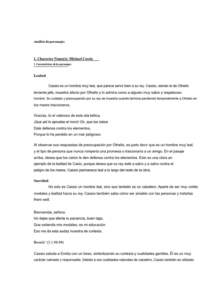 Análisis de personajes | PDF | OTELO | Tragedias de Shakespeare