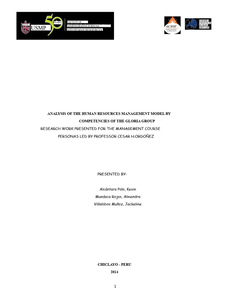 Analysis of the Competency-Based Human Resource Management Model of Grupo Gloria | PDF | Human ...