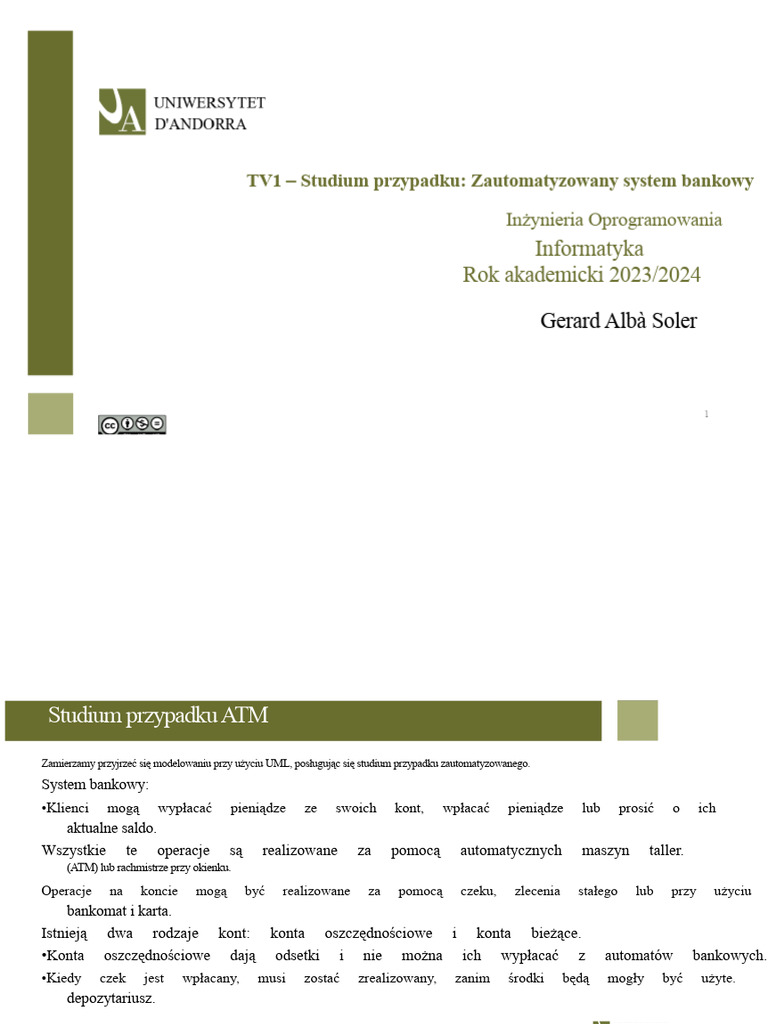 Moduł 4 - Dynamiczny Model OOAD W UML Studium Przypadku ATM | PDF