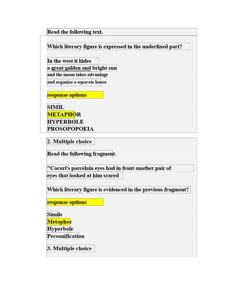 10. LITERARY FIGURES. EVALUATION - WITH ANSWERS. 1 QUESTIONS | PDF ...