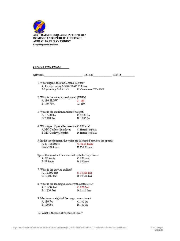 Cessna 172N Exam Questions Guide | PDF | Takeoff | Aircraft