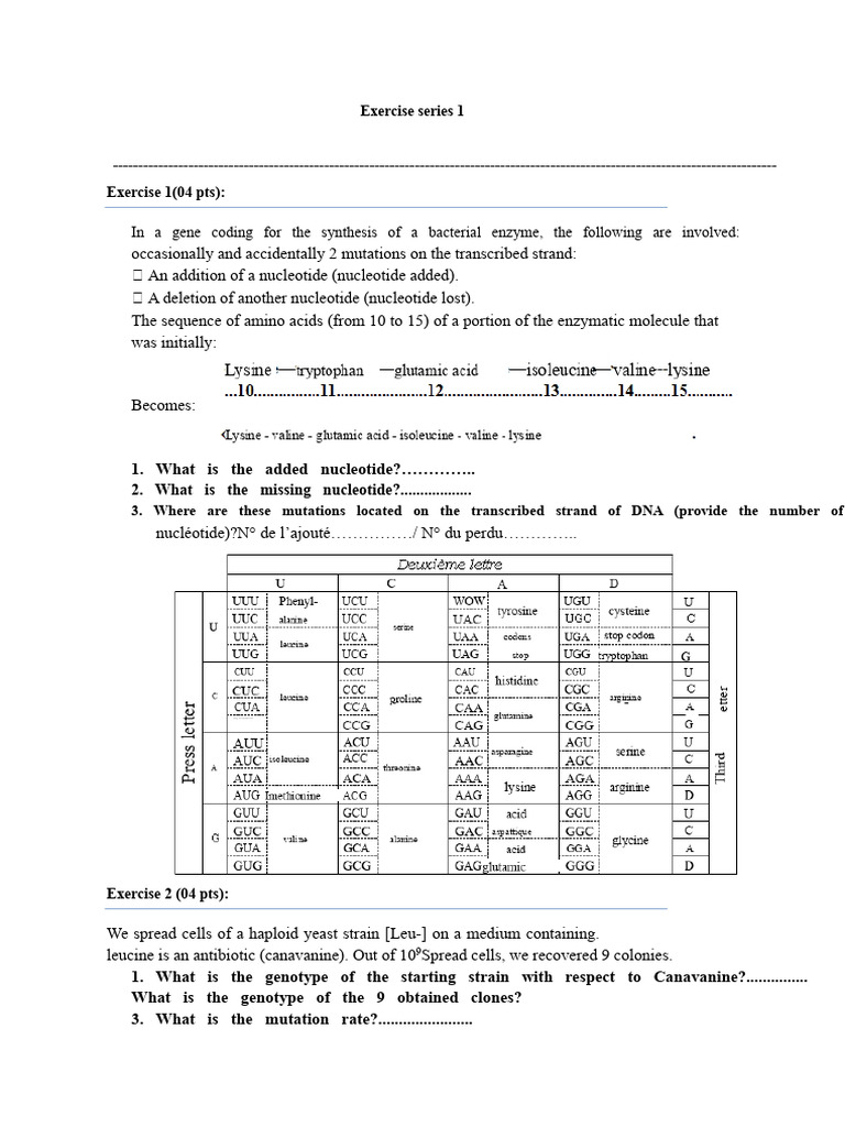 Series of corrected exercises | PDF | Mutation | Nucleotides