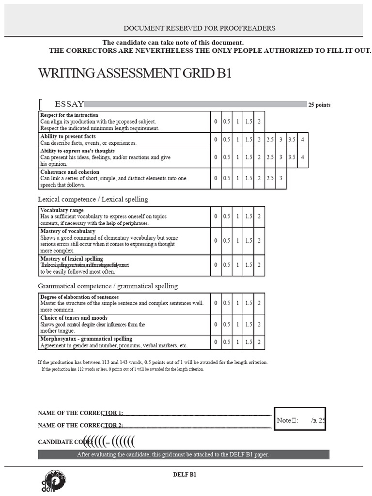 Evaluation Grid Written Production Delf B1 Tp 2 | PDF | Vocabulary | Word