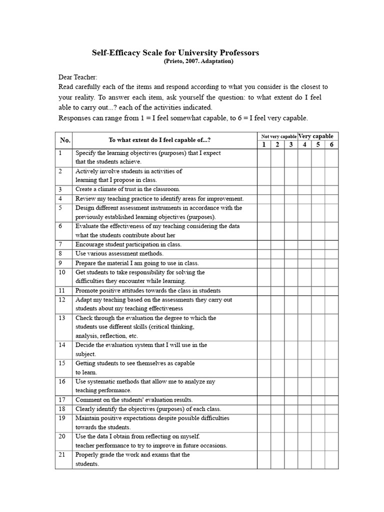 Teacher Self-Efficacy Scale | PDF | Educational Assessment | Teachers