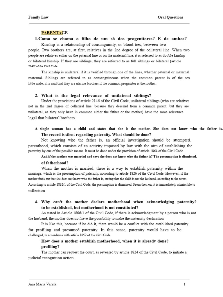 Family Law – AMV Oral Questions Resolved | PDF | Marriage | Father