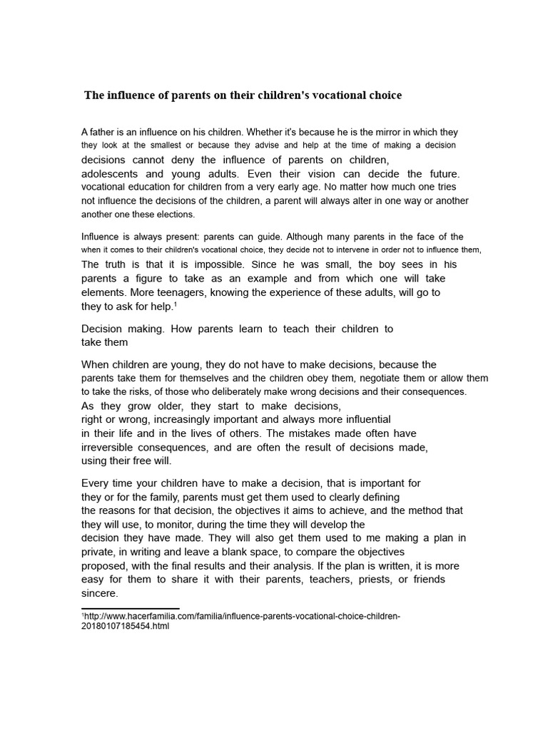 The influence of parents on their children's decisions | PDF | Decision ...