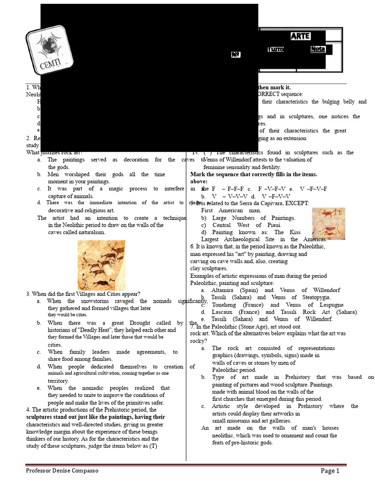 Test C - Art in Prehistory | PDF | Neolithic | Paleolithic