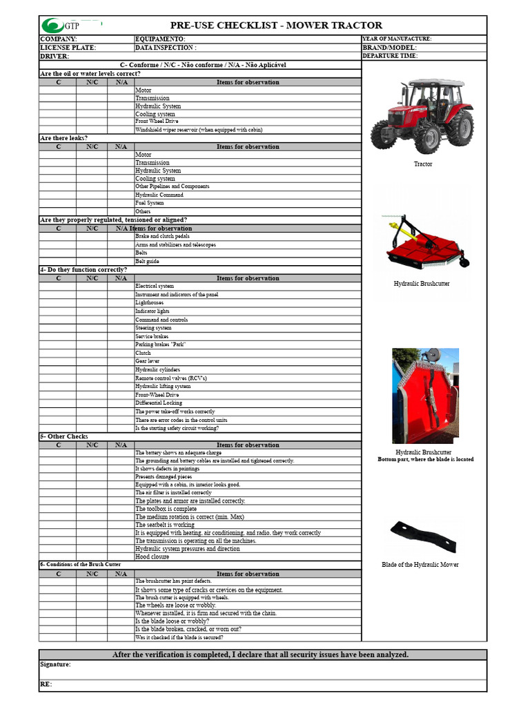 Check List - Brush Cutter Tractor.pdf | PDF | Tractor | Clutch