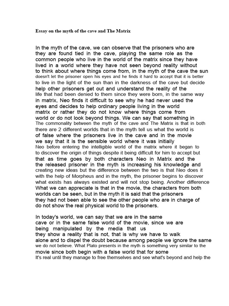 Essay on the Myth of the Cave and The Matrix | PDF