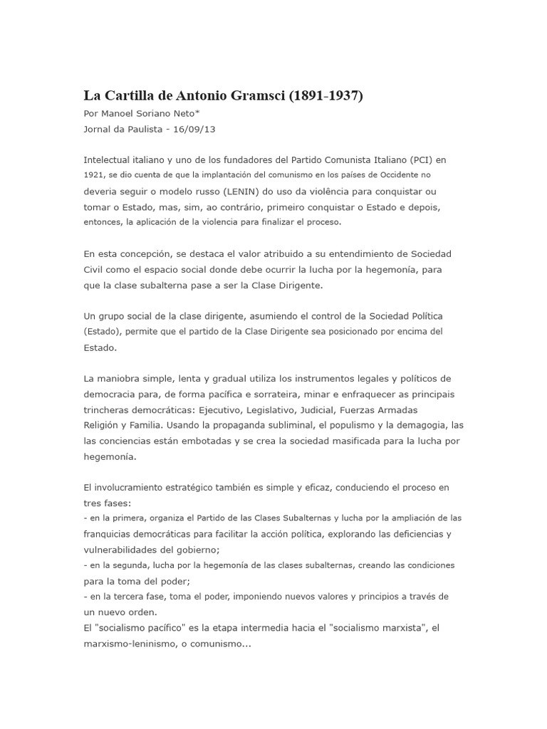 La Cartilla de Antonio Gramsci | PDF | Antonio Gramsci | Ideologías