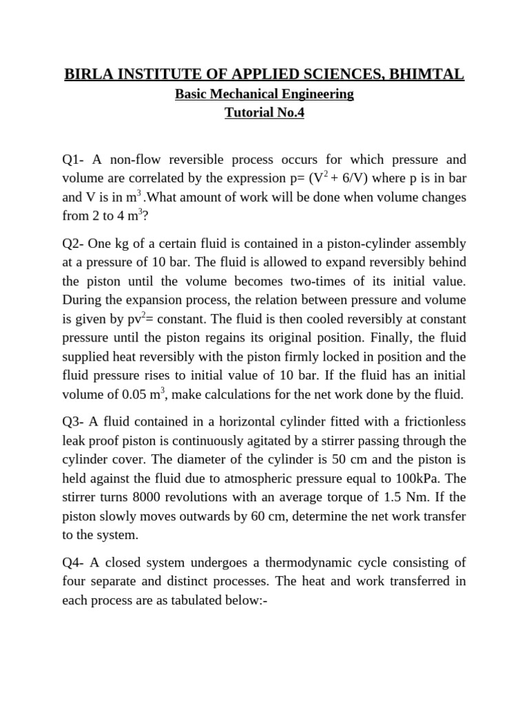 BME Tutorial 4 | PDF | Heat | Thermodynamics