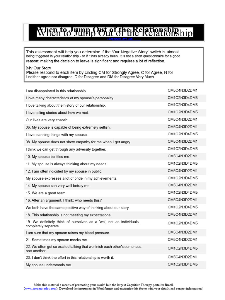 When to Jump Out of the Relationship | PDF | Psychology | Behavioural ...