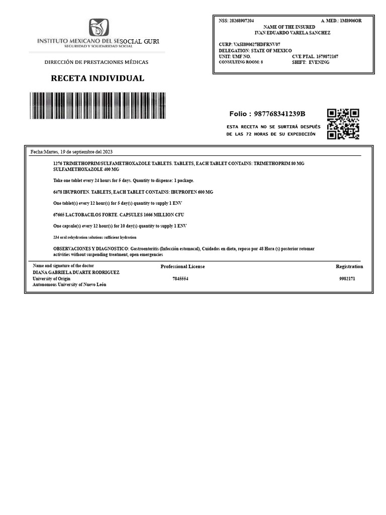IMSS 2023 Prescription Justification Format | PDF