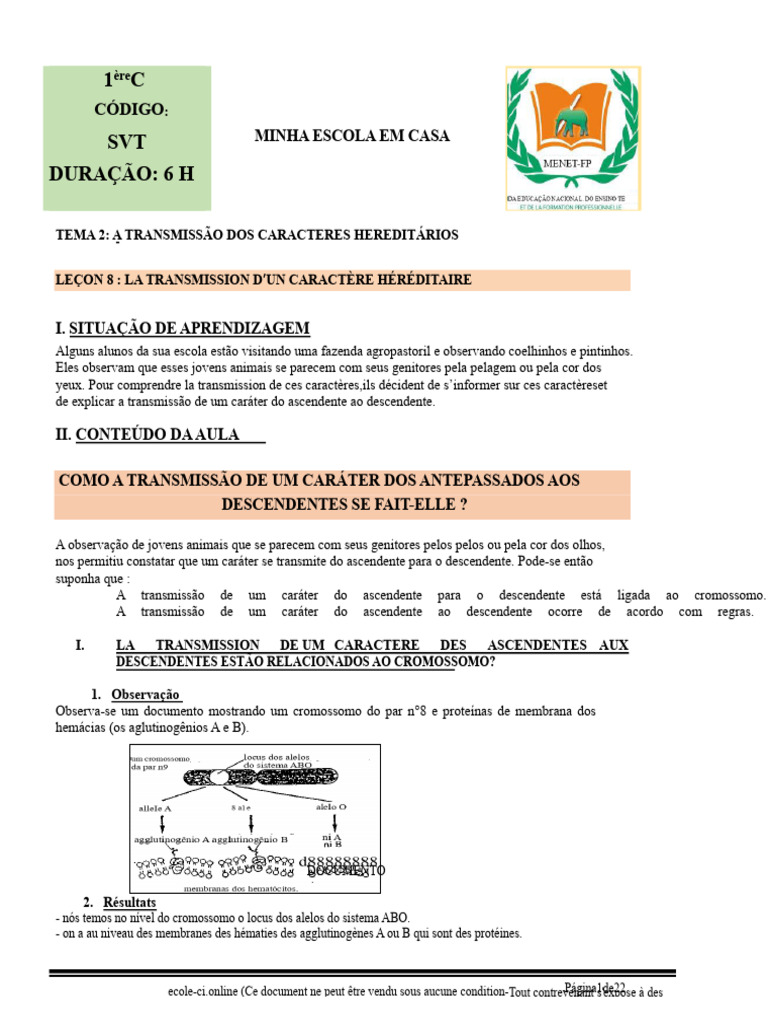 SVT 1ª C_L7_A transmissão de um caráter hereditário OK | PDF | Alelo ...