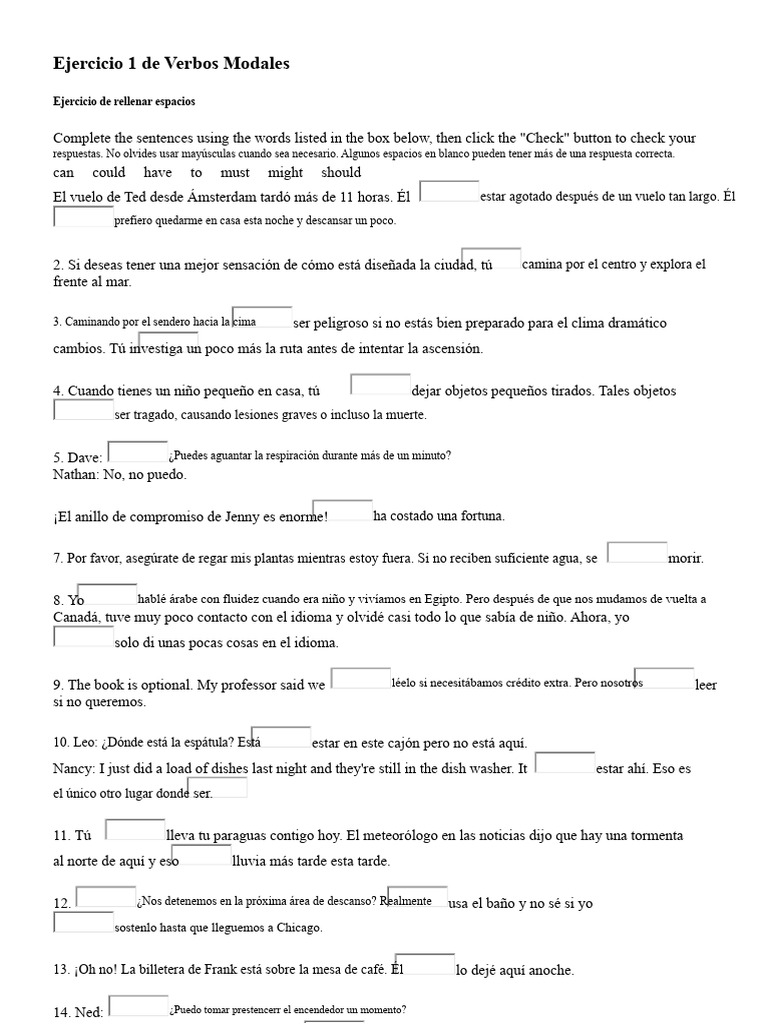 Ejercicios de Verbos Modales en Inglés | PDF