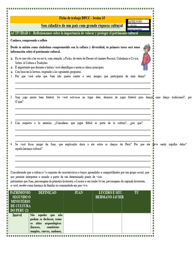 Ficha de trabalho completa DPCC SESSÃO 15 | PDF | Herança cultural ...