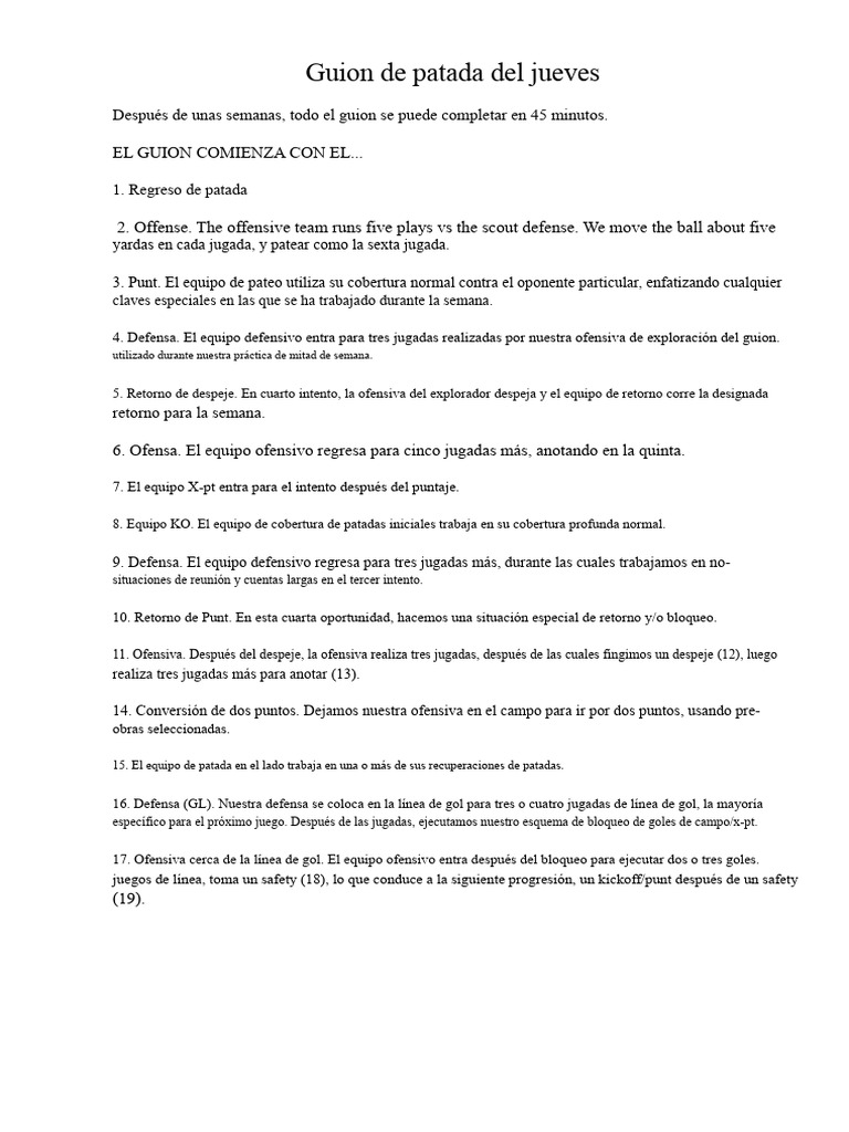 Guion de Patadas Del Jueves | PDF | Deportes de equipo | Deportes